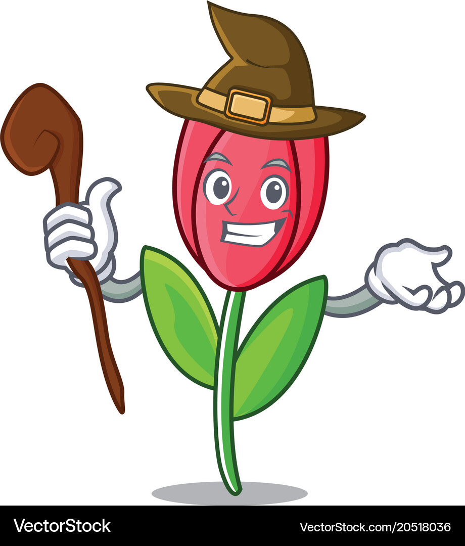 Witch tulip character cartoon style Royalty Free Vector