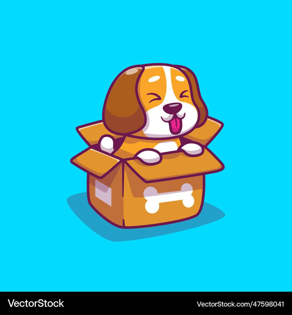 Cute dog playing in box cartoon Royalty Free Vector Image