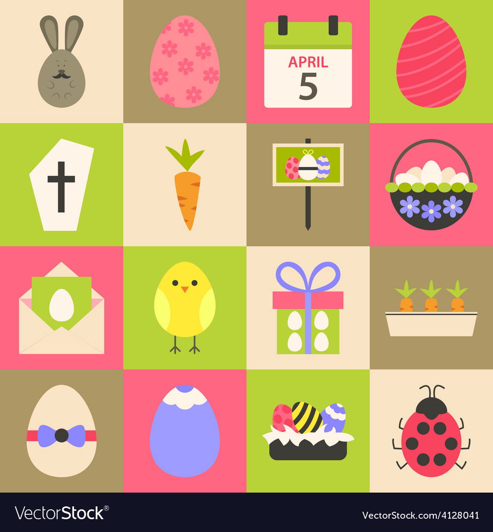 Easter flat stylized icon set 4 Royalty Free Vector Image