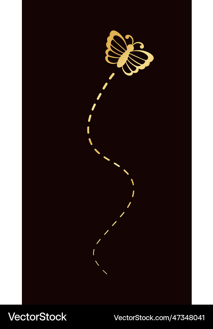 Golden butterfly with dotted line flight route Vector Image