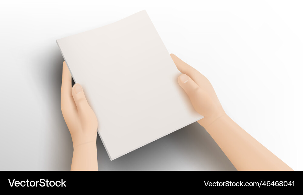 Mans hands holding clear blank cover brochure Vector Image