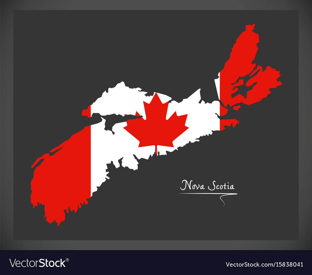 Nova scotia canada map with canadian national flag