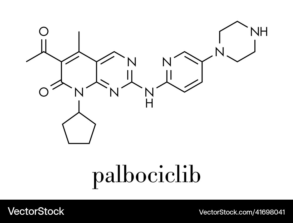 Palbociclib breast cancer drug molecule cdk4 Vector Image