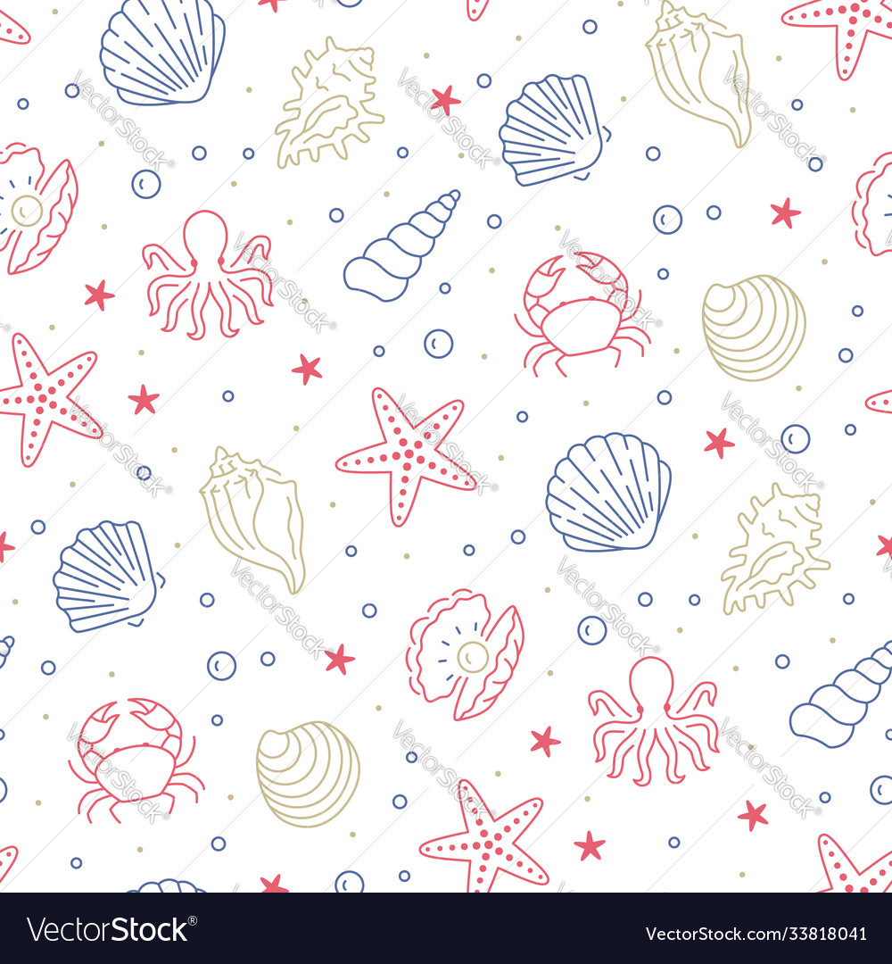 Seashell seamless pattern background Royalty Free Vector