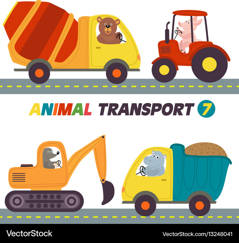 Set isolated transports with animals part 7 Vector Image