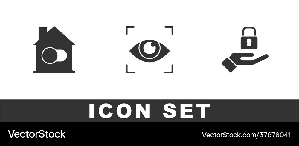 Set smart home eye scan and lock in hand icon Vector Image