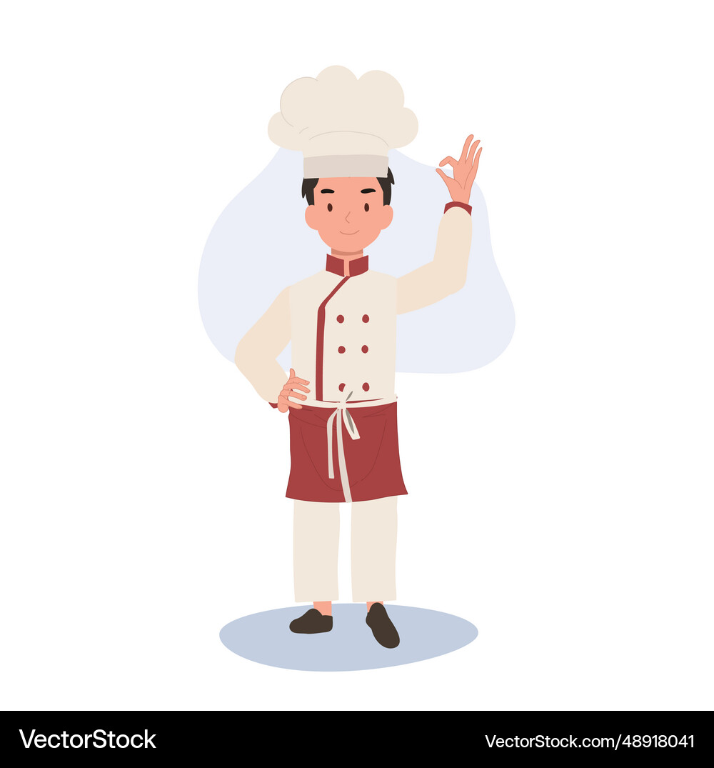Young chef showing ok sign happy chef doing ok Vector Image