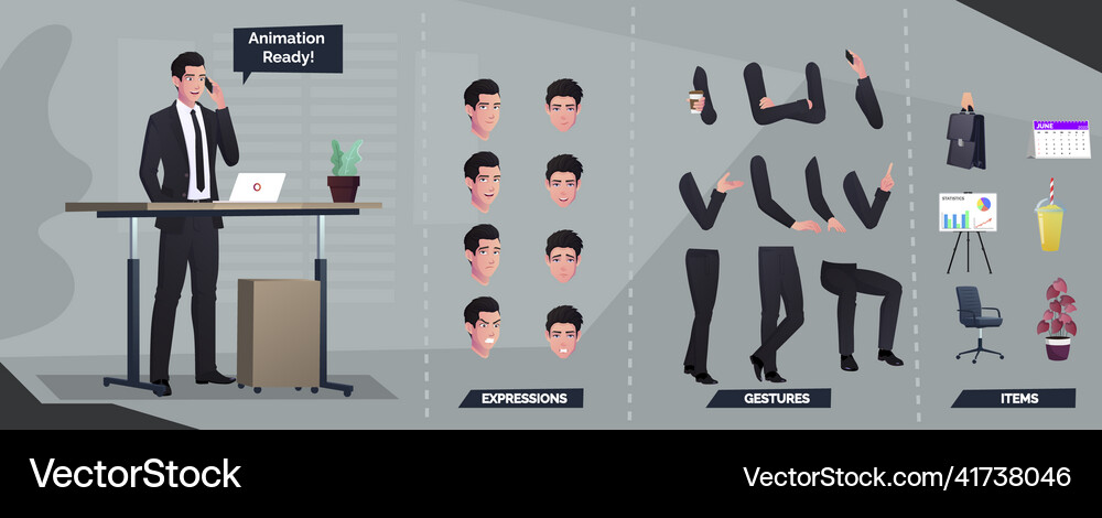 Business character set for animation with man Vector Image
