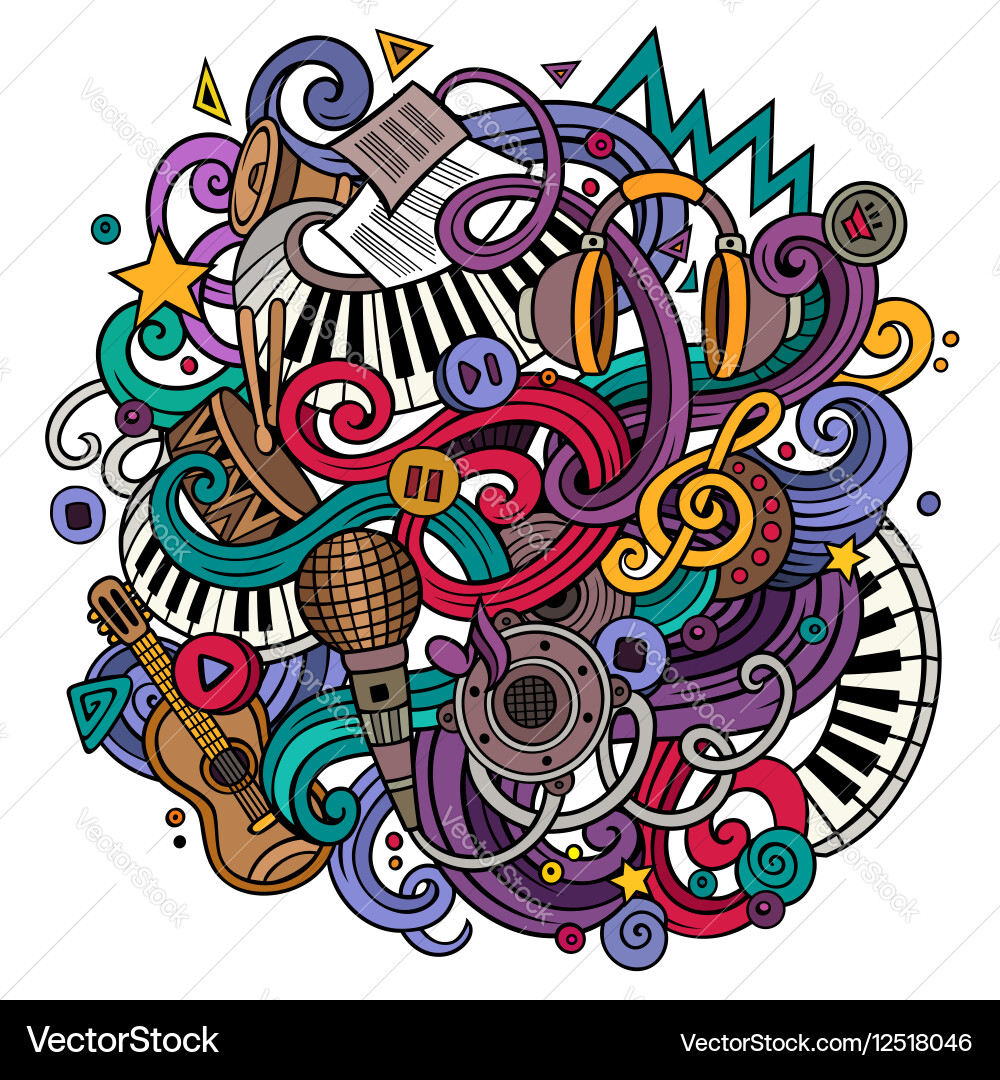 Cartoon hand-drawn doodles Musical Royalty Free Vector Image