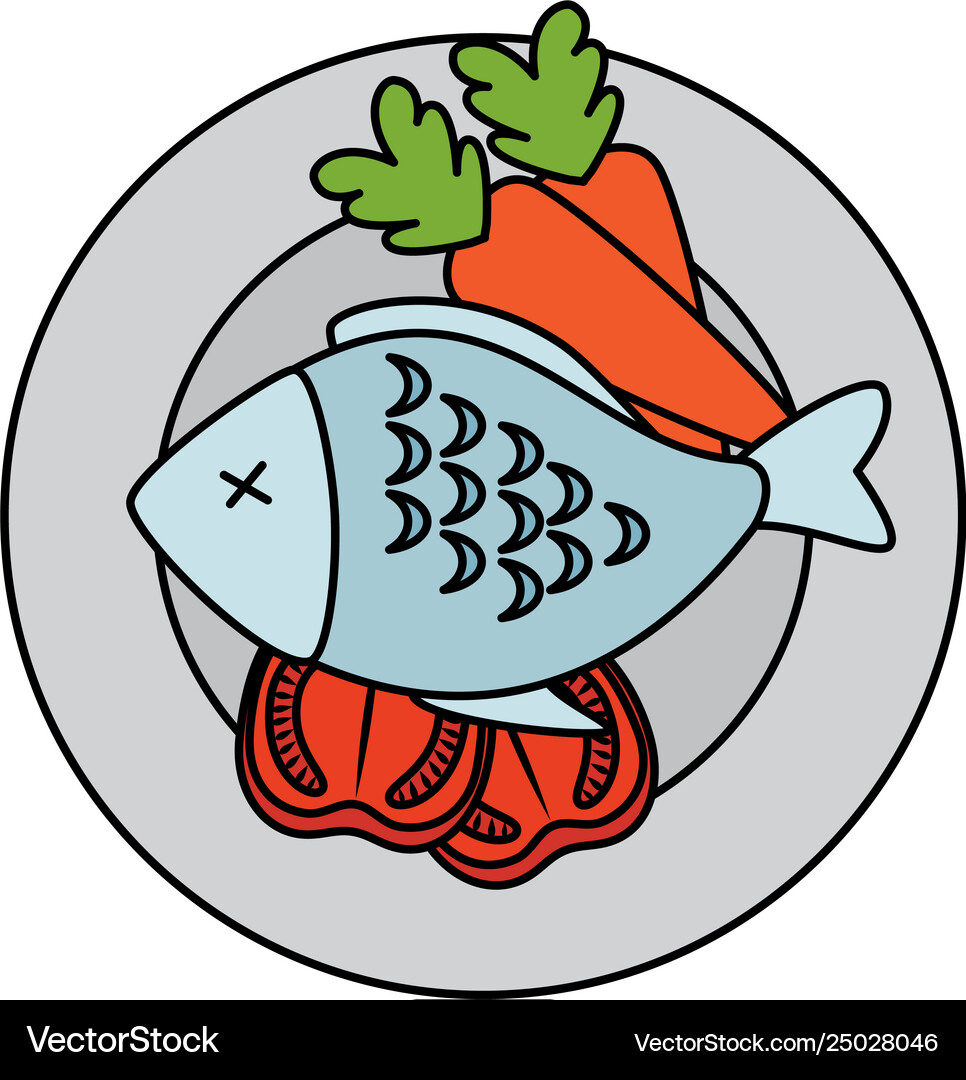 Delicious fish meat with carrots and tomatoes Vector Image