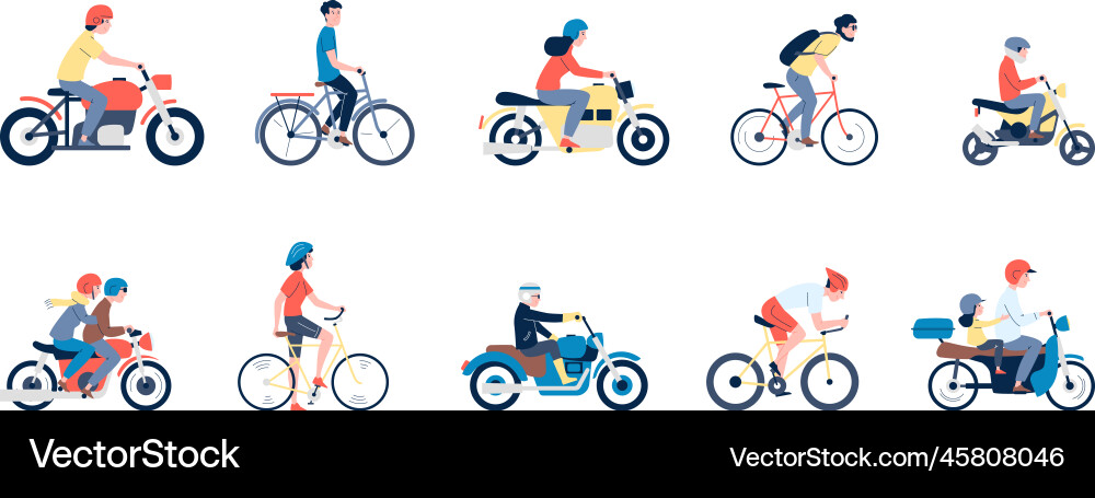 Flat motorcyclist characters riding bike Vector Image