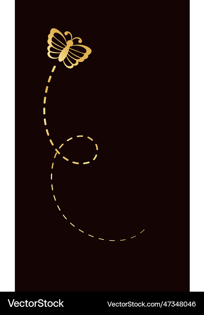 Golden butterfly with dotted line flight route Vector Image