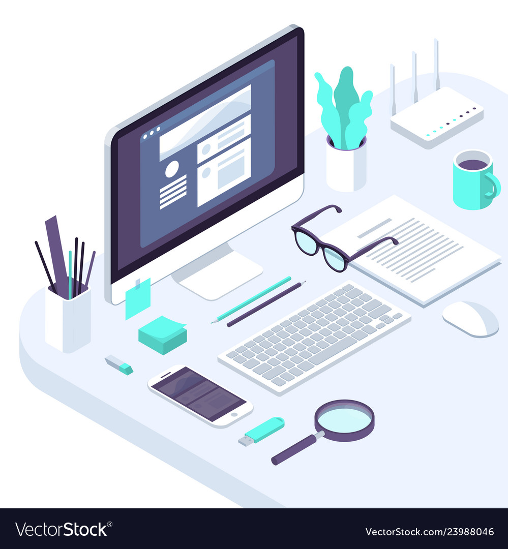 Isometric office workspace concept Royalty Free Vector Image Isometric office workspace concept Royalty Free Vector Image