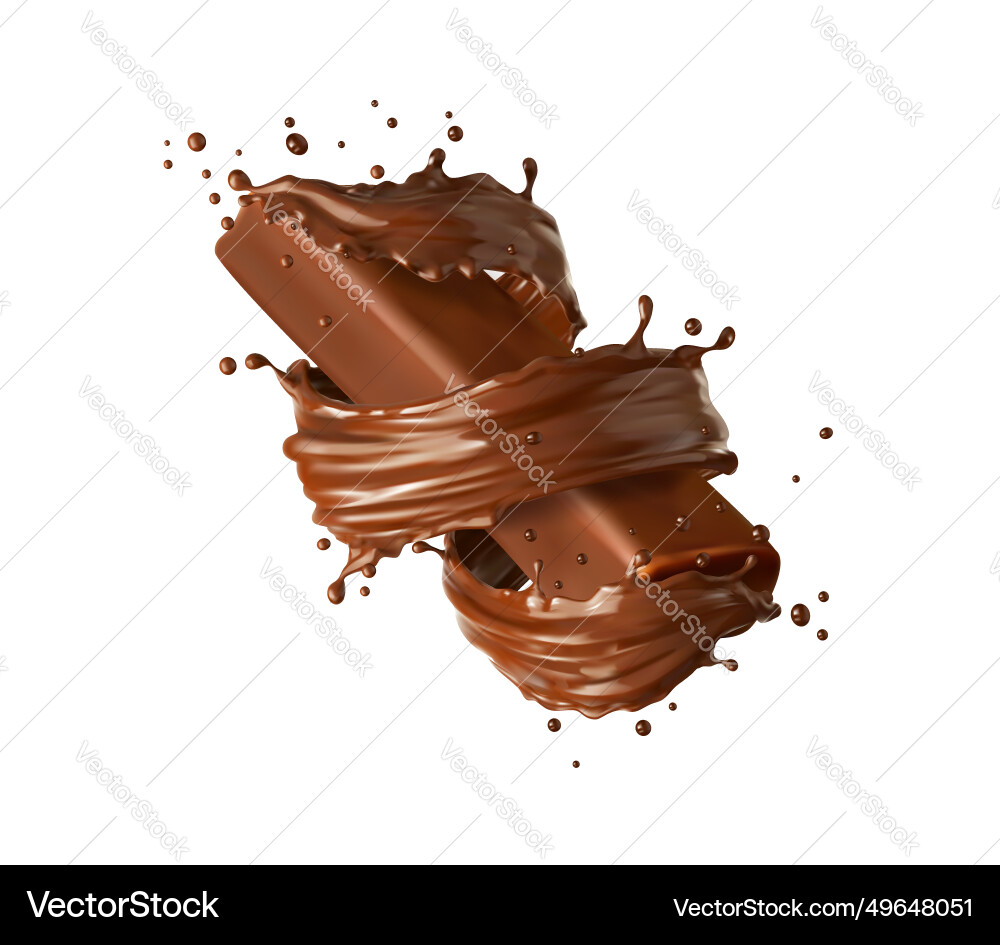 Chocolate bar with splash choco wave twist swirl Vector Image
