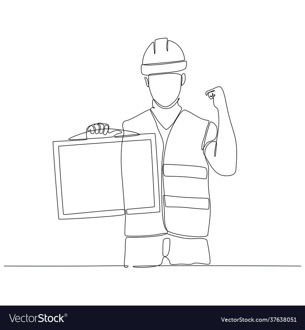 Continuous line drawing construction worker Vector Image