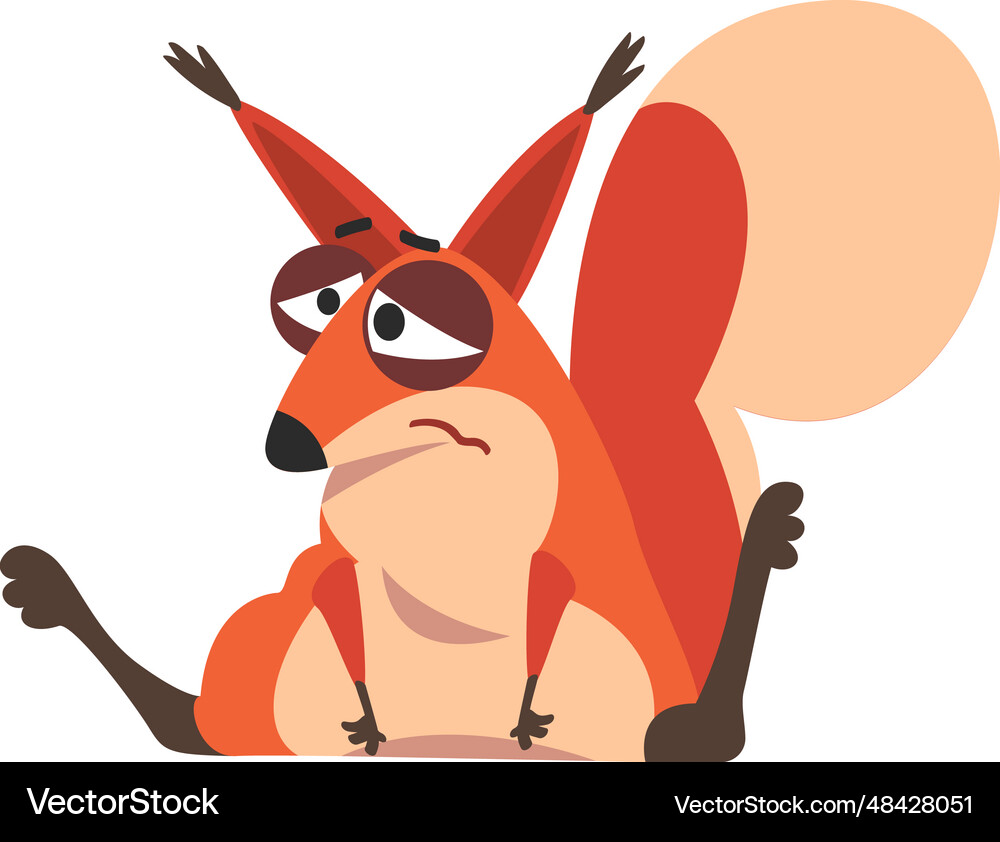 Cute squirrel with bushy tail sitting sad Vector Image