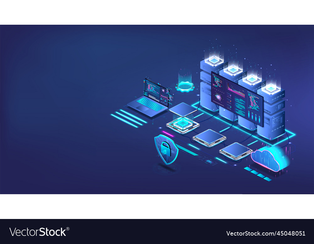 Data processing center and cloud storage Vector Image