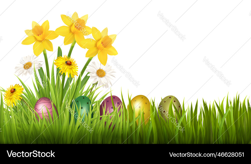 Easter holiday background colorful eggs in green Vector Image