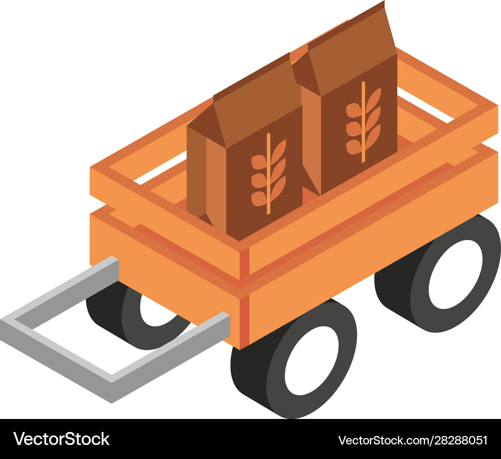 Farm trailer with wheat package harvest Royalty Free Vector