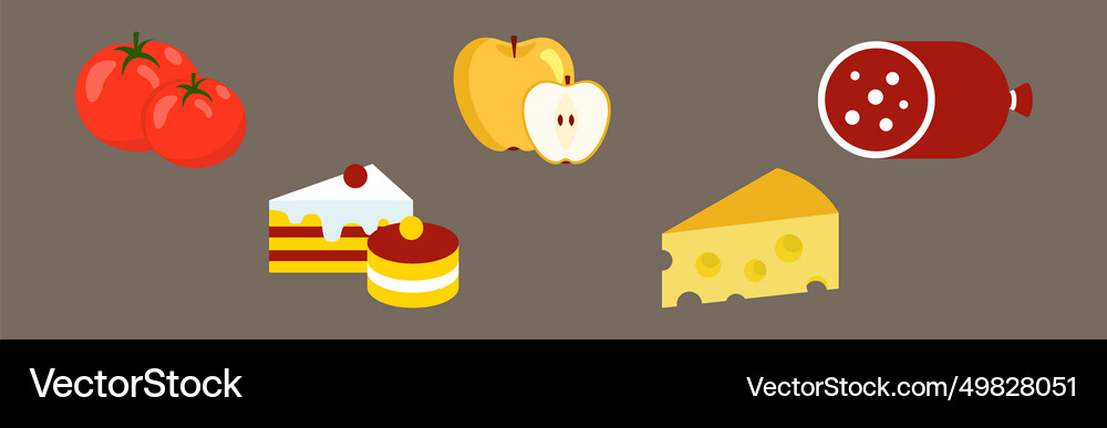 Flat food icon with tomato apple wurst cake Vector Image