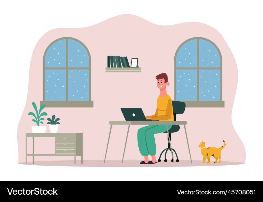 Freelance working person workaholic man sitting Vector Image