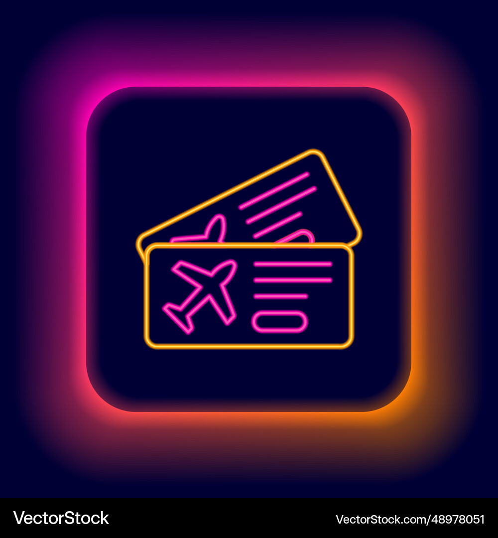 Glowing neon line airline ticket icon isolated Vector Image