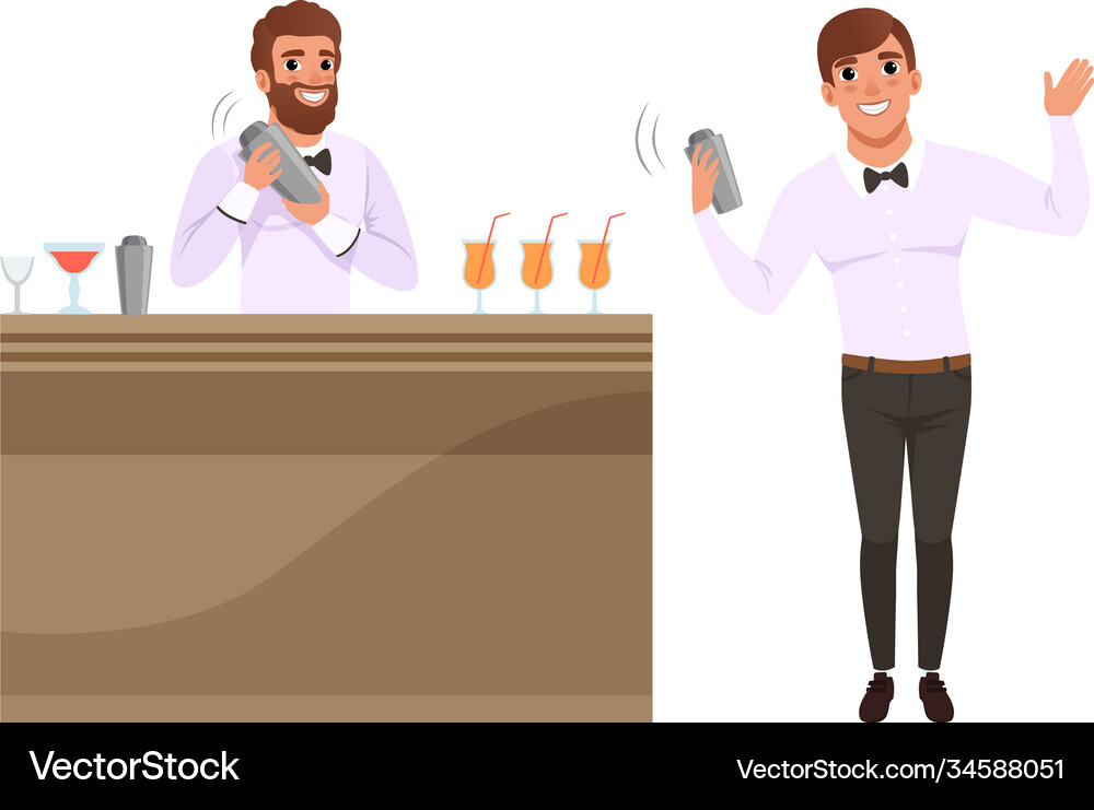 Man bartender at work standing bar counter Vector Image