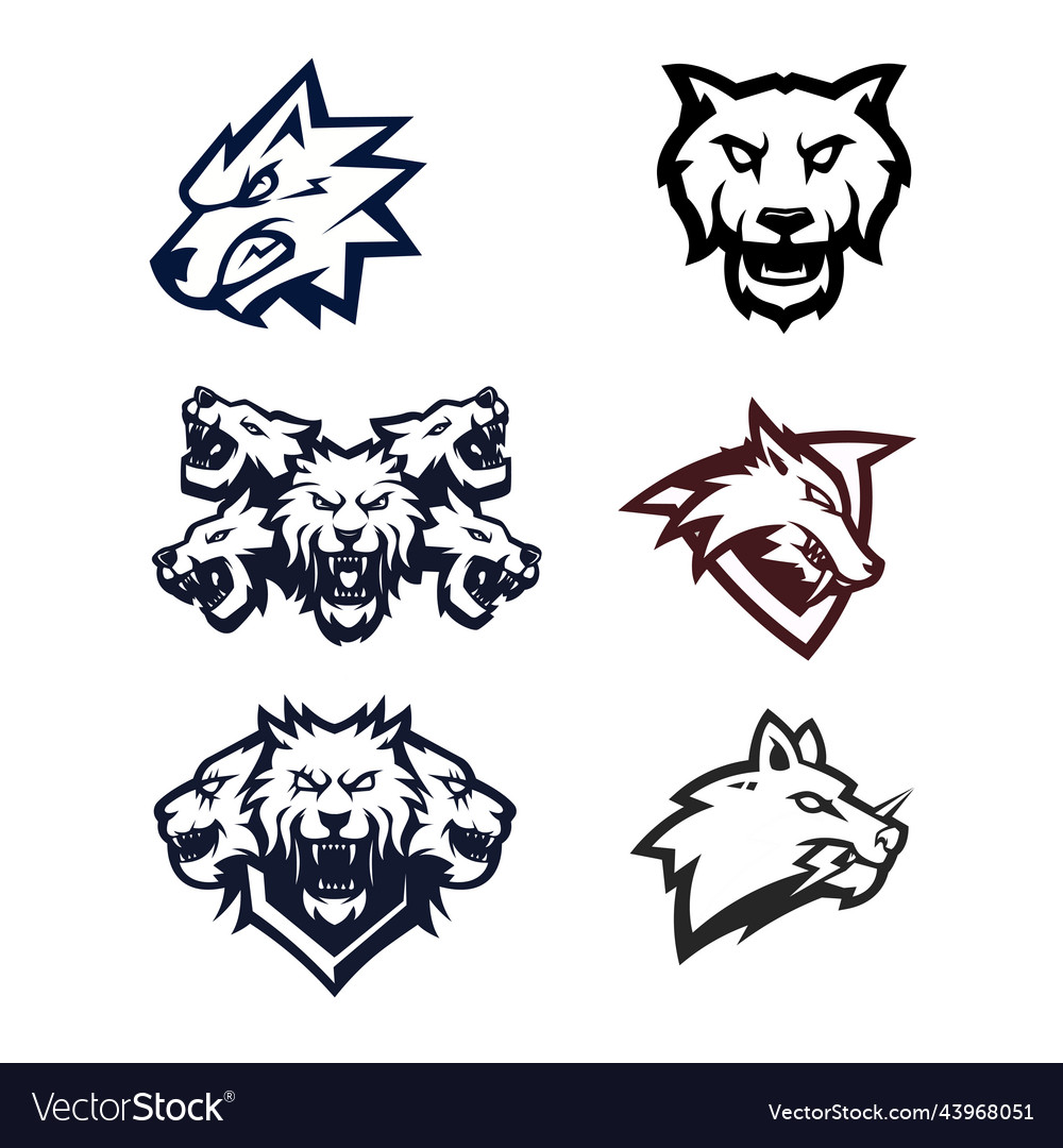 Set Of Silhouette Logos Aggressive Wolf Royalty Free Vector