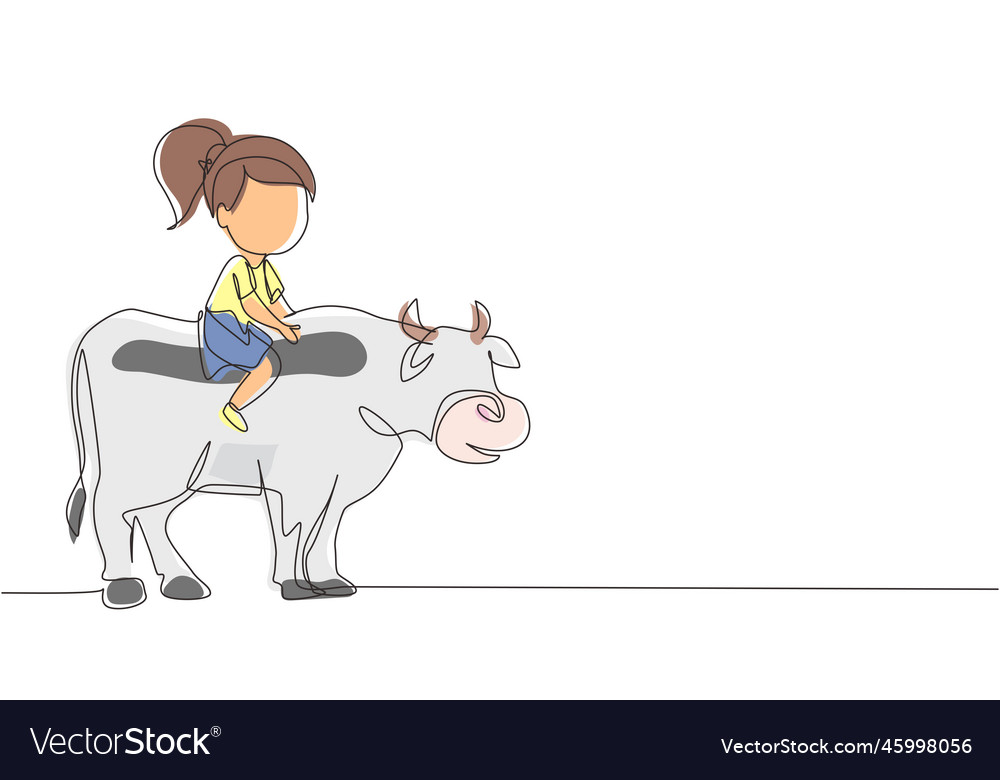 Continuous one line drawing happy little girl Vector Image