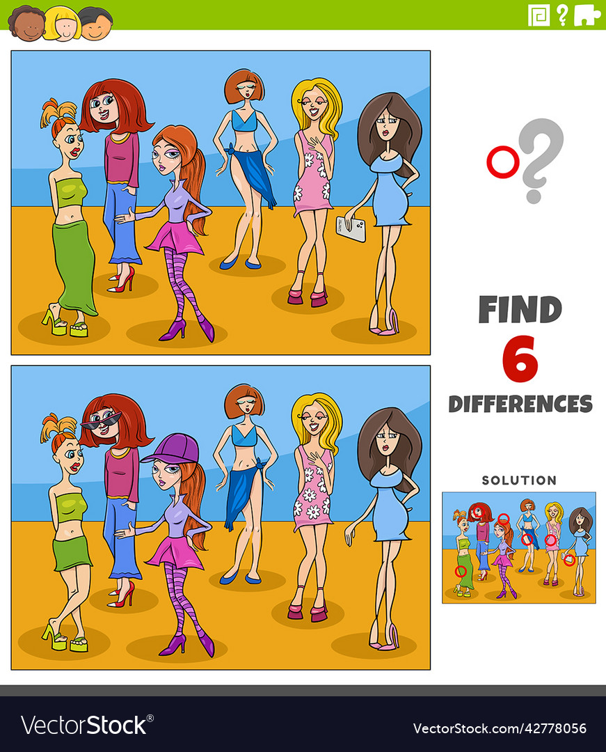 Differences educational game with comic pretty Vector Image