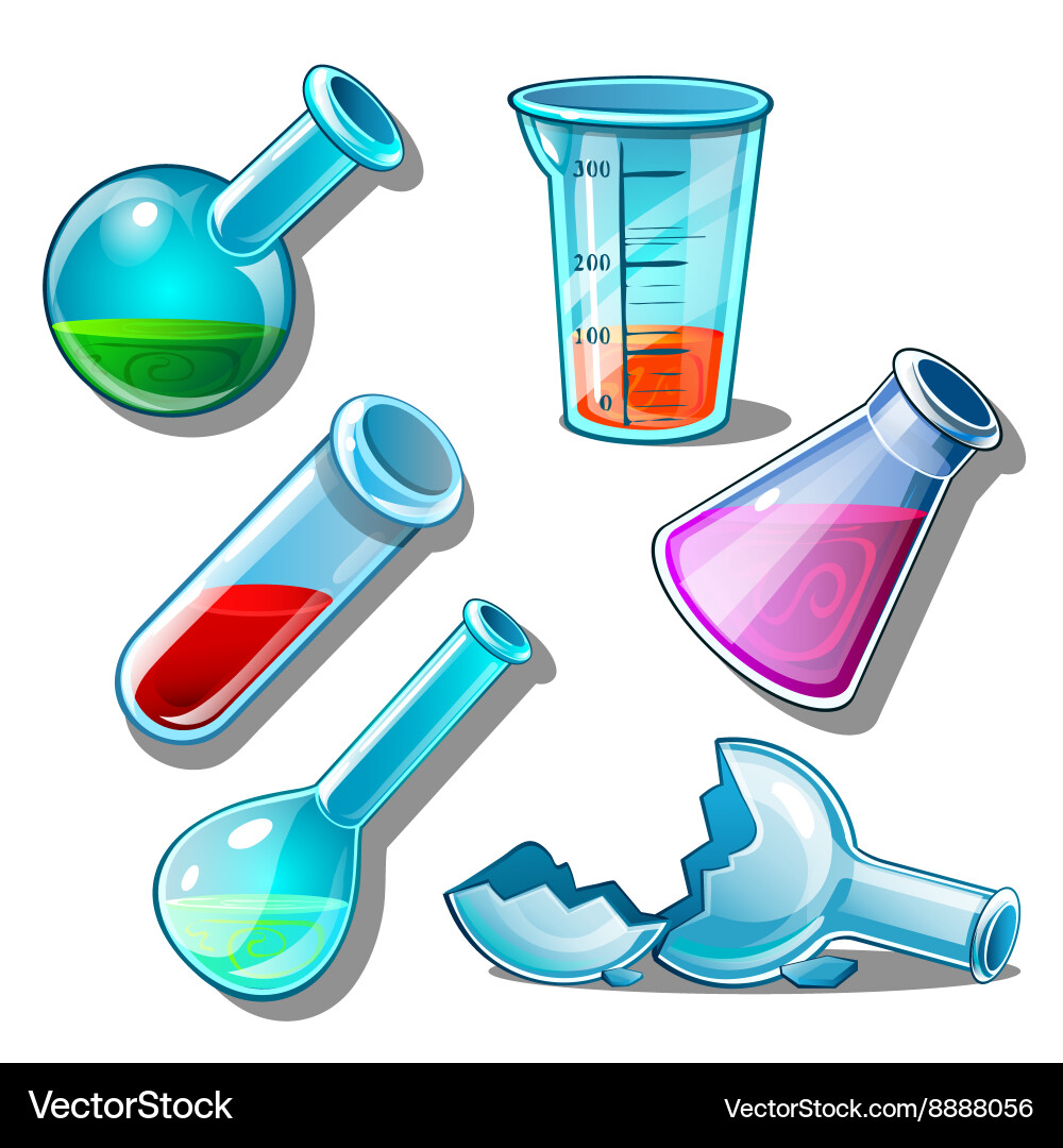 Large set of flasks with liquid and without Vector Image