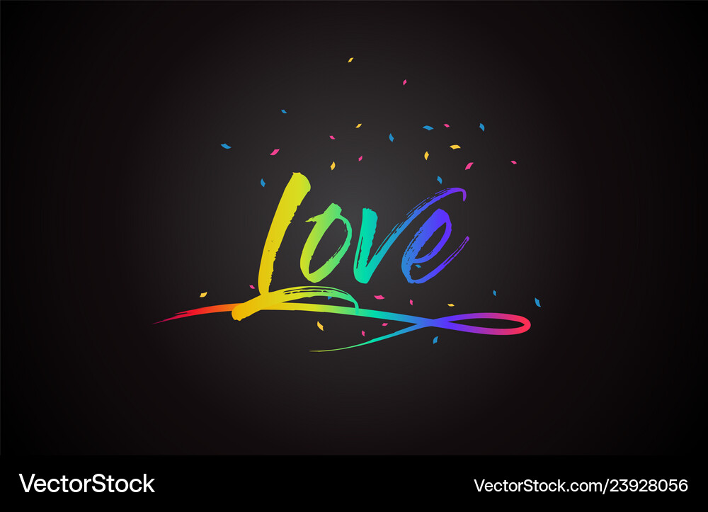 Love word text with handwritten rainbow vibrant Vector Image