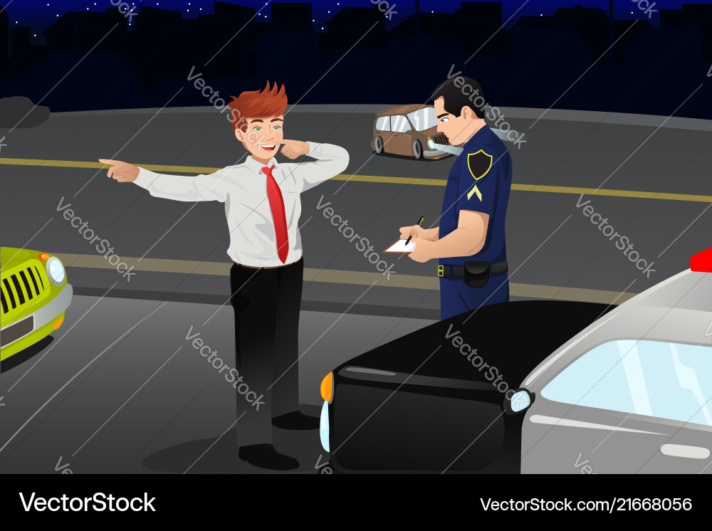 Police conducting a dui test for drunk driver Vector Image