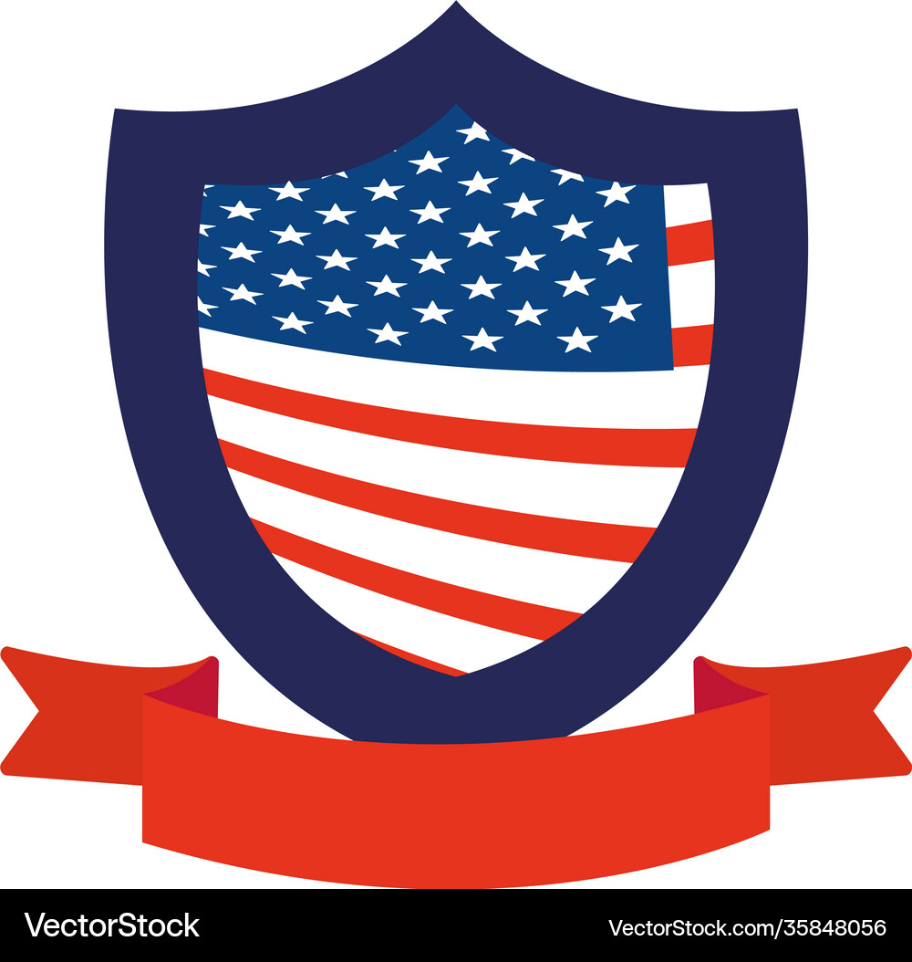 Shield with usa flag design and decorative ribbon Vector Image
