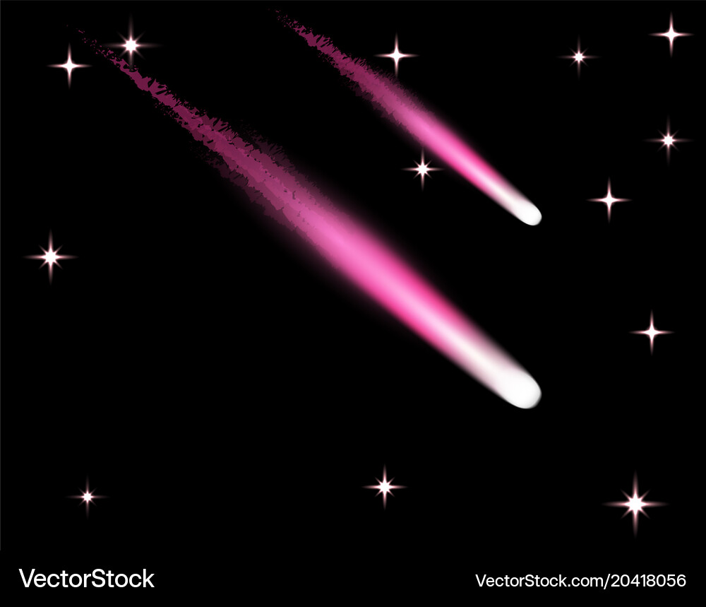 Two comets of violet meteor starry sky isolated Vector Image