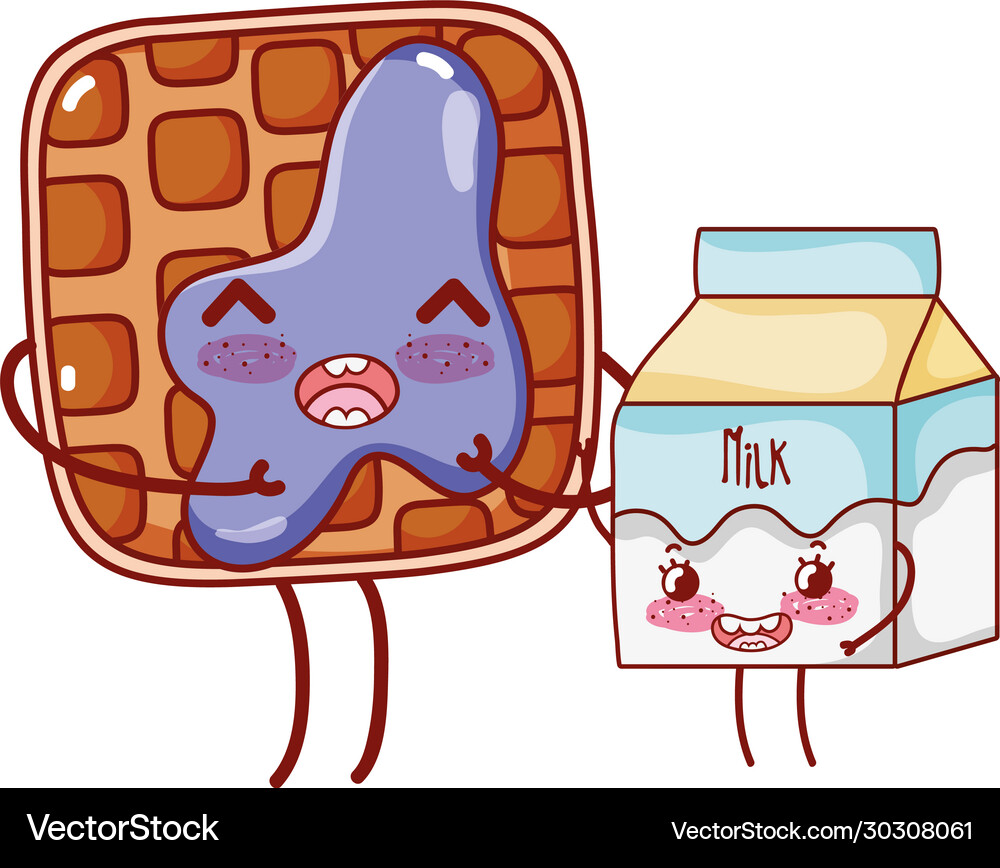 Breakfast cute bread with jam and milk box kawaii Vector Image