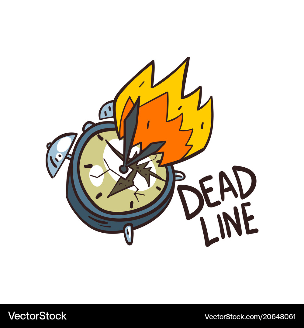 Burning alarm clock and deadline word time limit Vector Image
