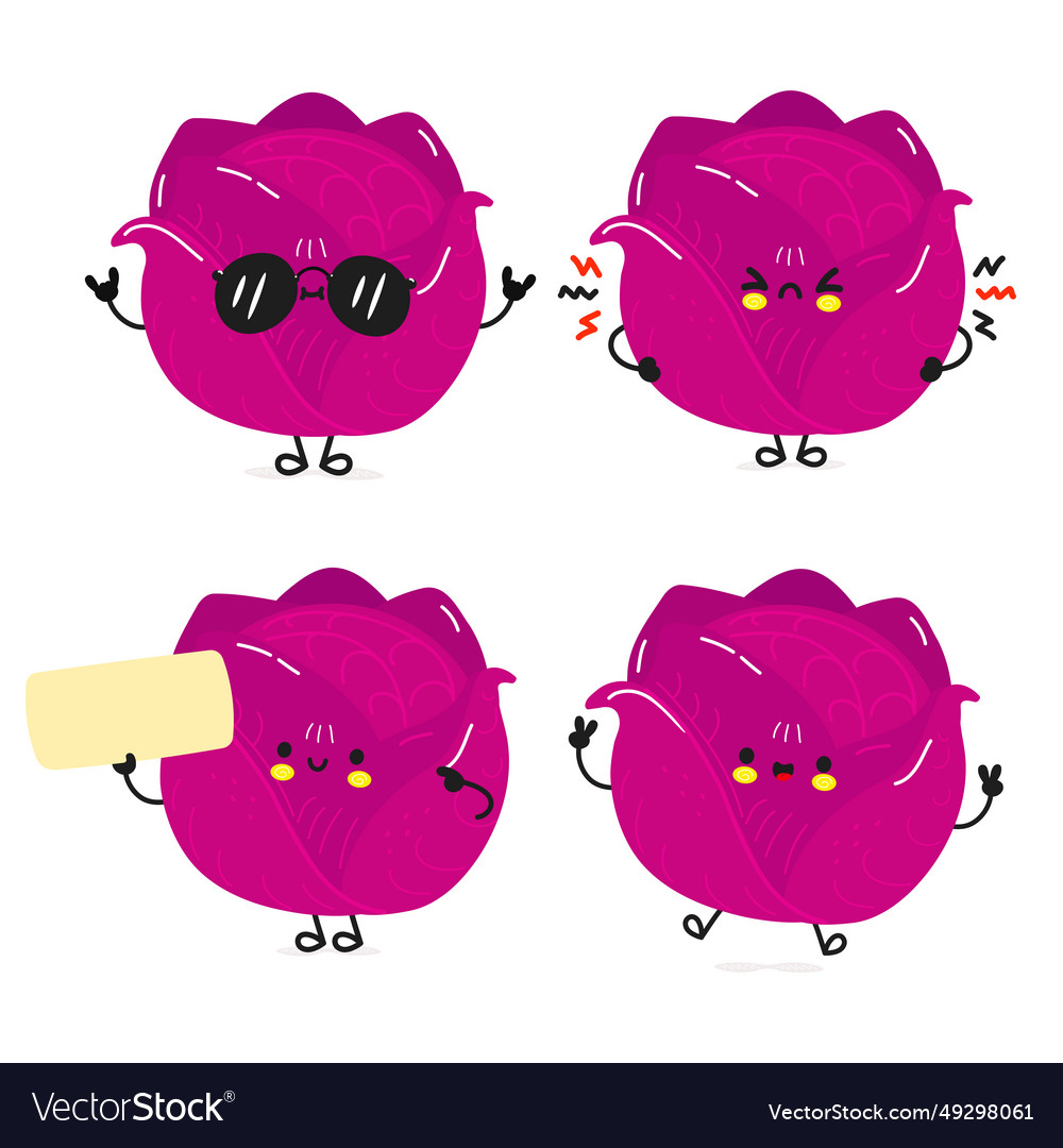 Funny red cabbage characters bundle set Royalty Free Vector