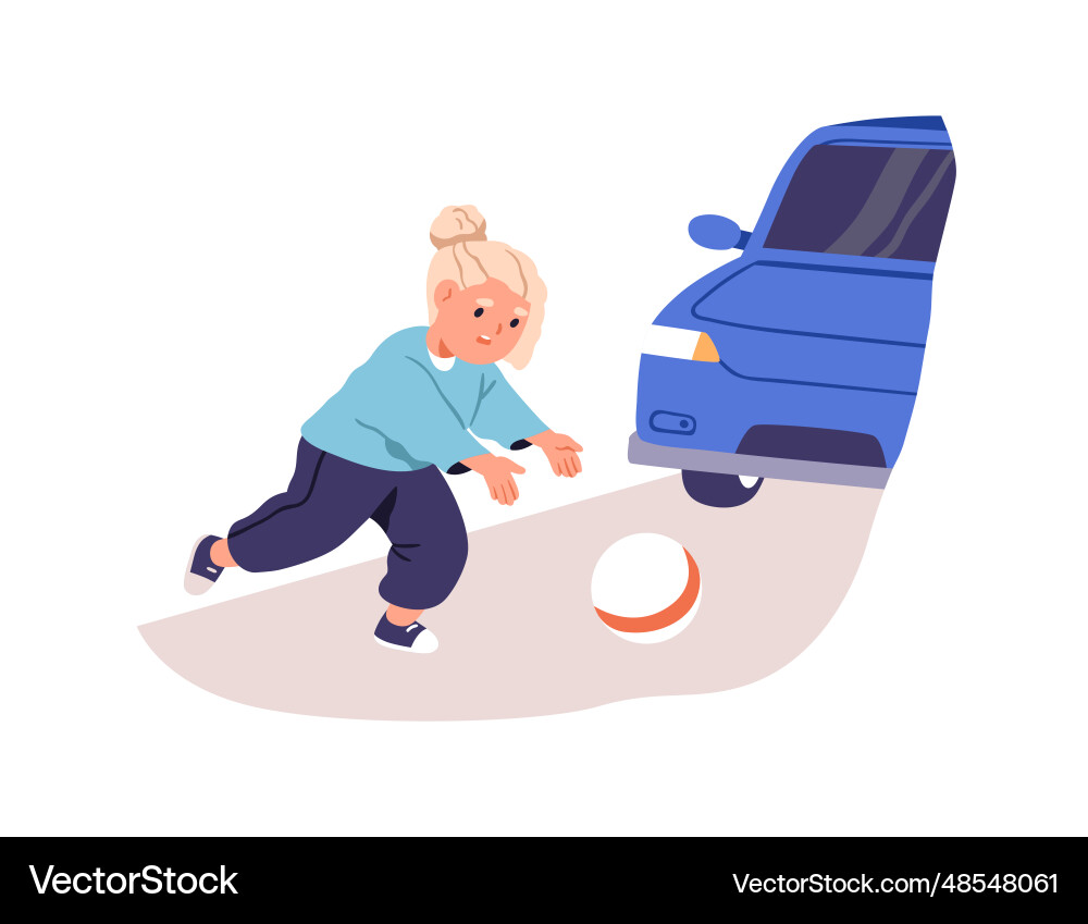 Kid playing on road running for lost ball Vector Image