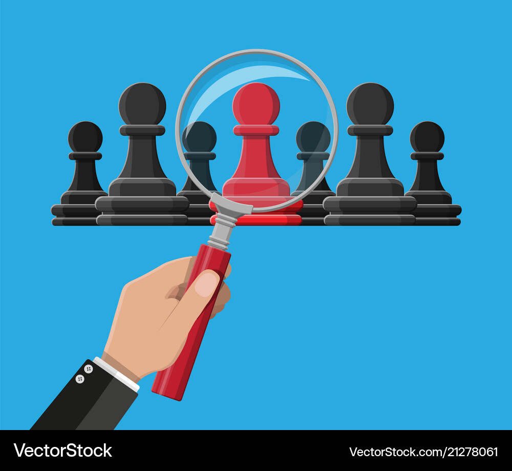 Red unique chess pawn standing among gray ones Vector Image