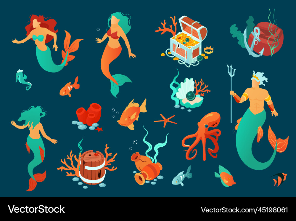 Underwater world icons collection Royalty Free Vector Image