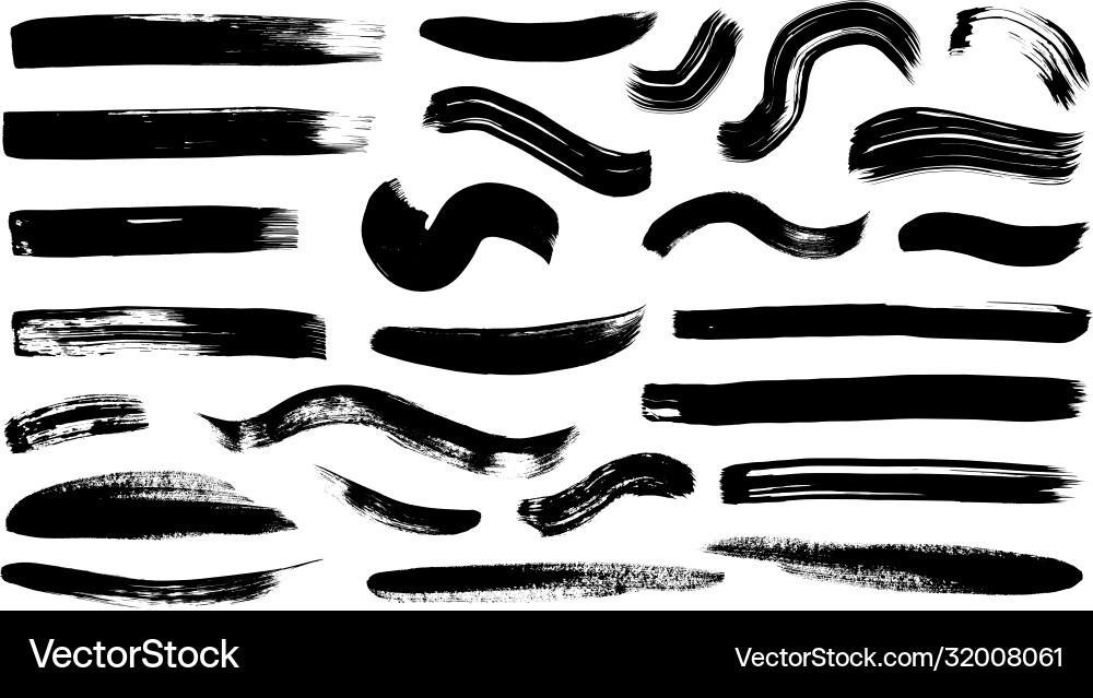 Wavy and straight brush strokes collection Vector Image