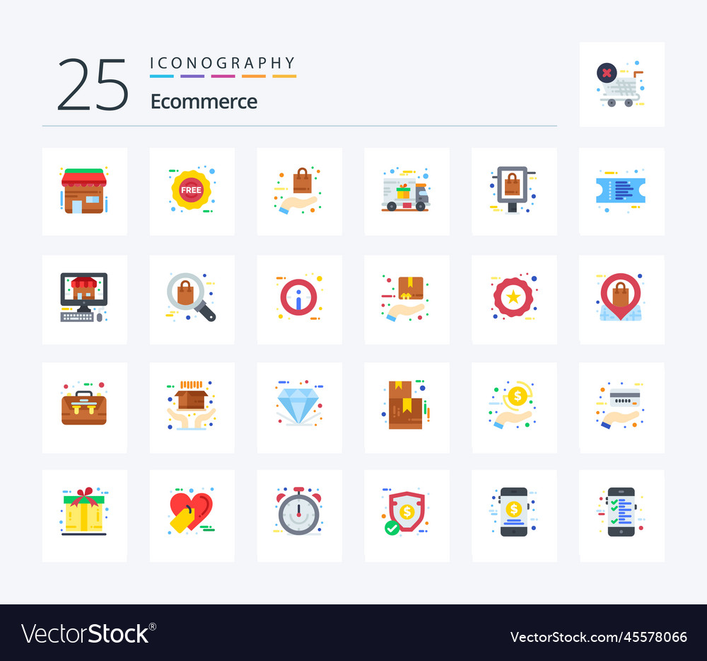 Ecommerce 25 flat color icon pack including Vector Image