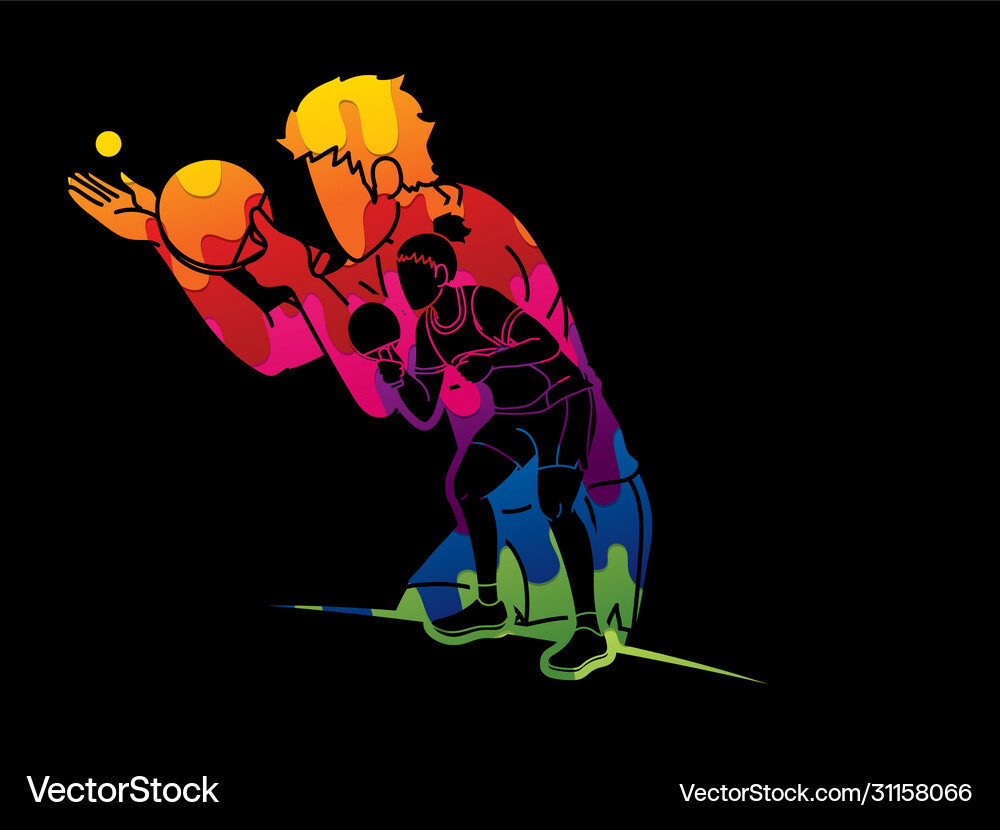 Group ping pong players table tennis Royalty Free Vector