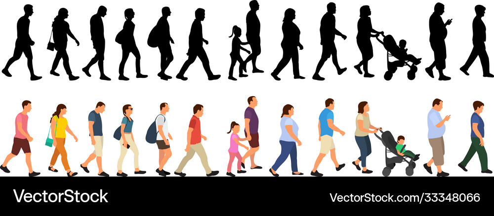 Isolated set crowd people go flat style Royalty Free Vector
