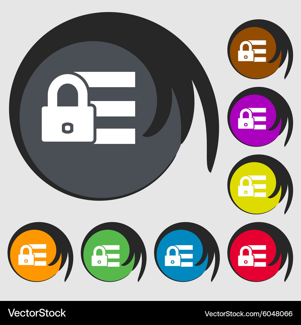 Lock login icon sign symbols on eight colored Vector Image