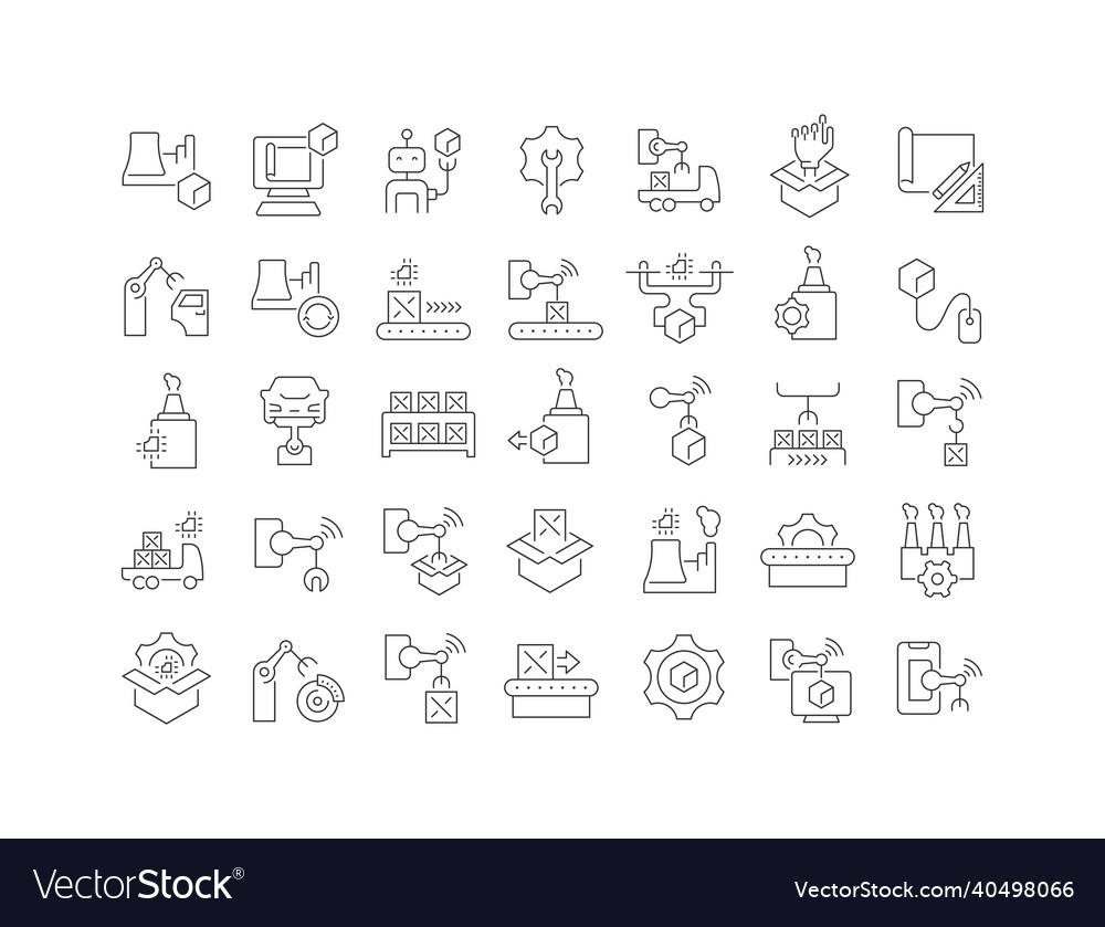 Set of linear icons of production technology Vector Image