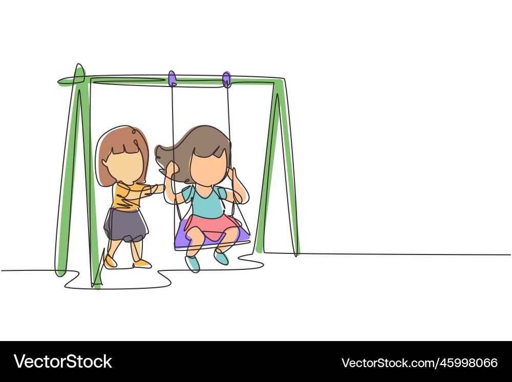 Single continuous line drawing little girl Vector Image