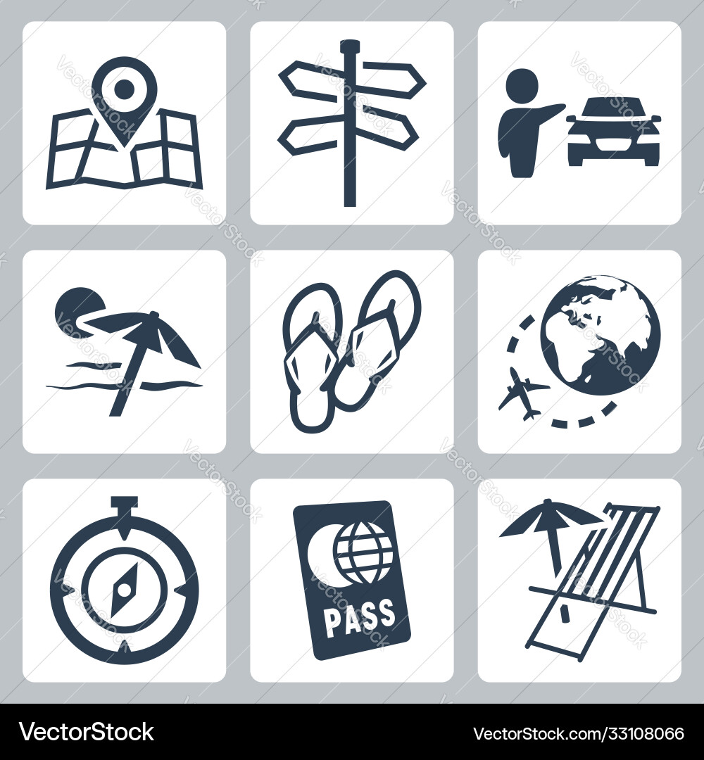Travel related icons set Royalty Free Vector Image