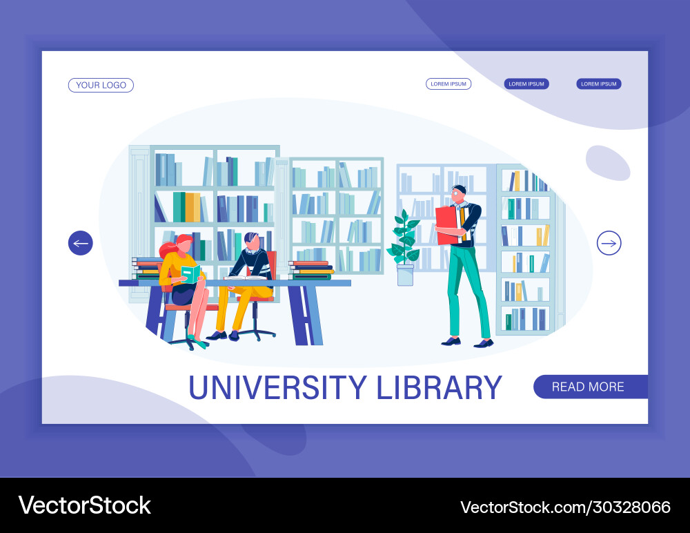 University library flat landing page with banner Vector Image